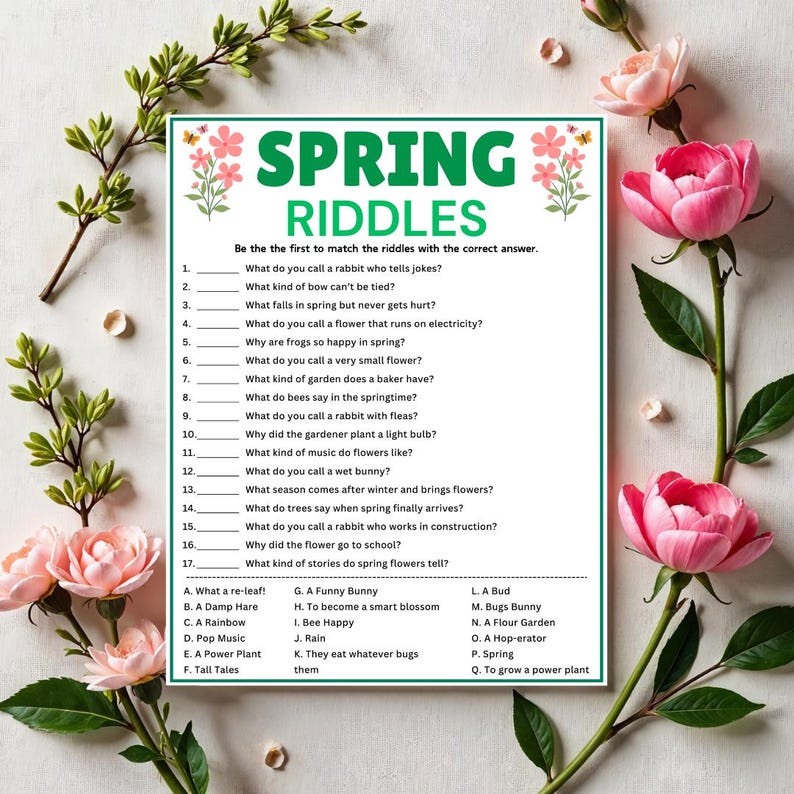 Spring Riddle Game, Printable Spring Trivia Game, Riddle Quiz, Senior ...