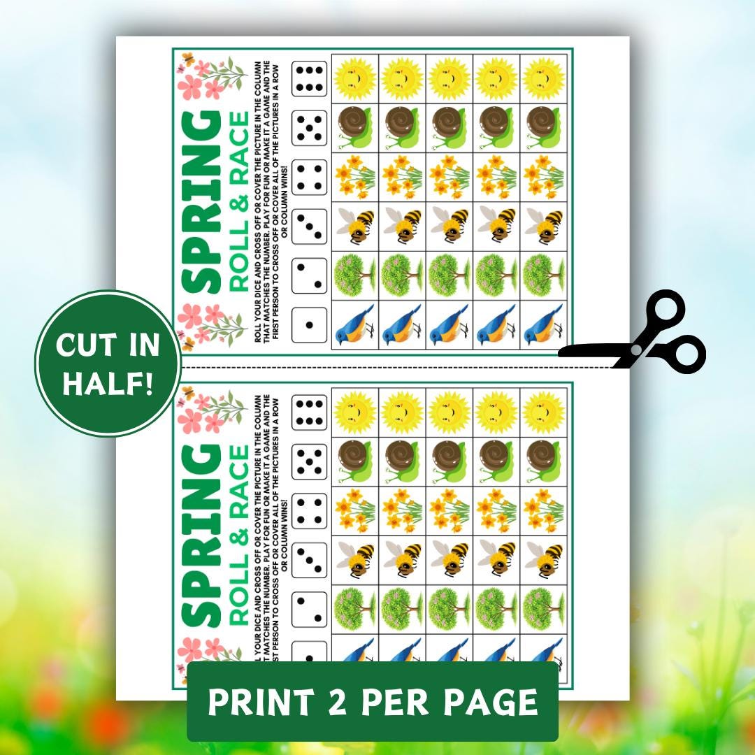 Spring Roll and Race Game, Printable Spring Dice Game for Kids & Adults ...