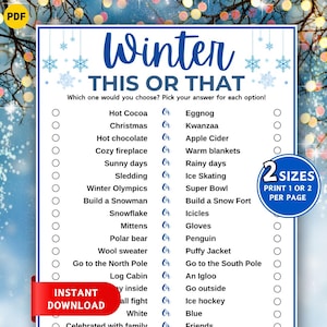 Winter This or That Game, Would You Rather, Printable Winter Games for ...