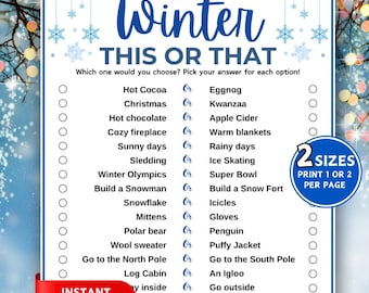 Winter This or That Game, Would You Rather, Printable Winter Games for ...