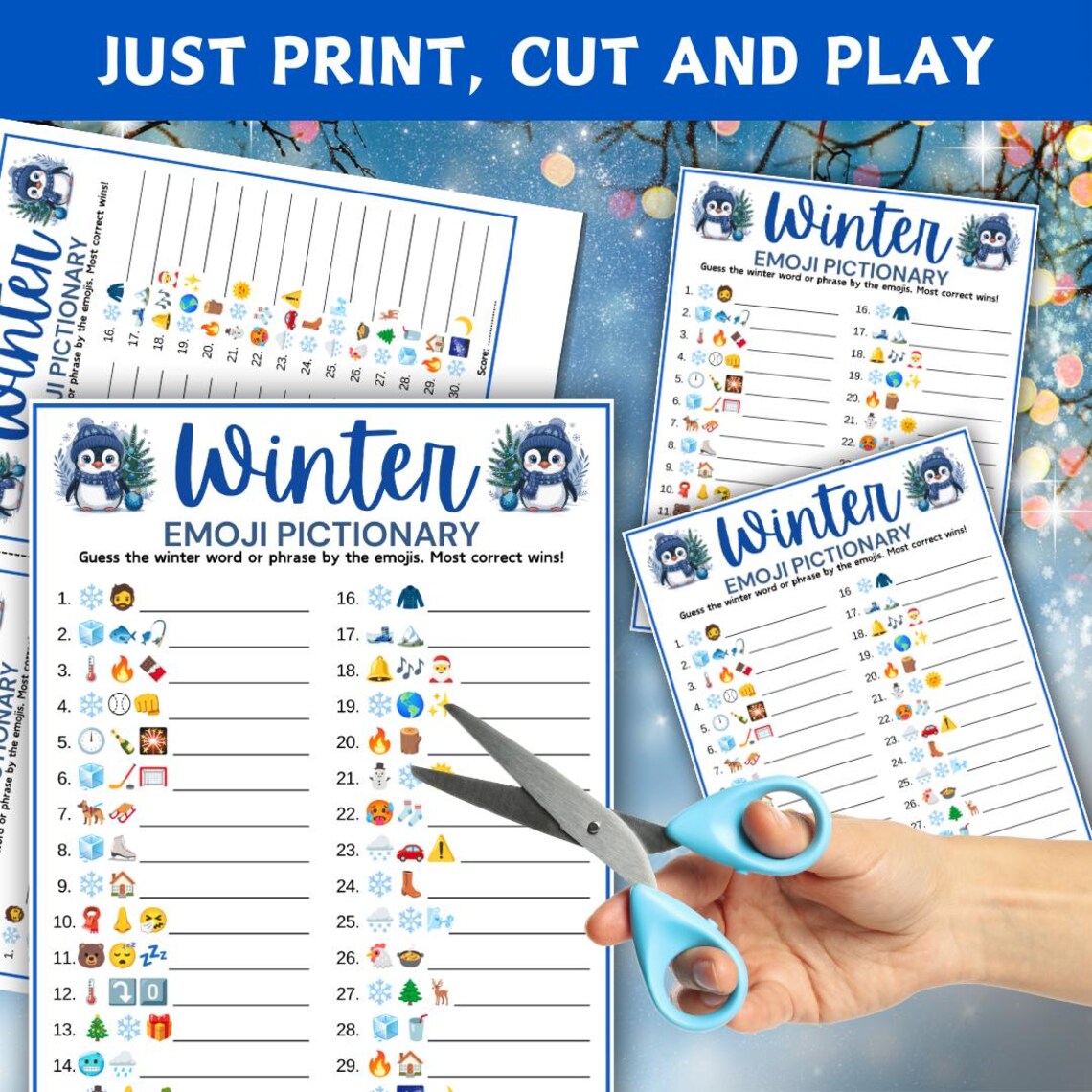 Winter Emoji Game, Winter Emoji Pictionary, Trivia Game, Winter Emoji ...
