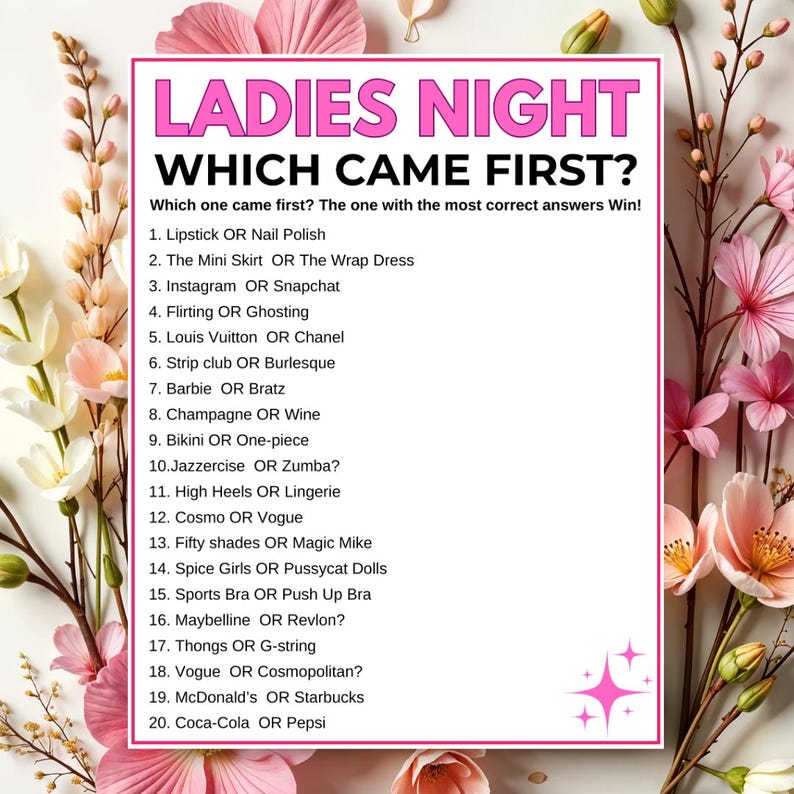Which Came First Trivia Game, Printable Ladies Night Party Games ...