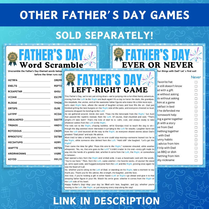 Left Right Father's Day Game, Pass the Prize Gift Exchange Game ...