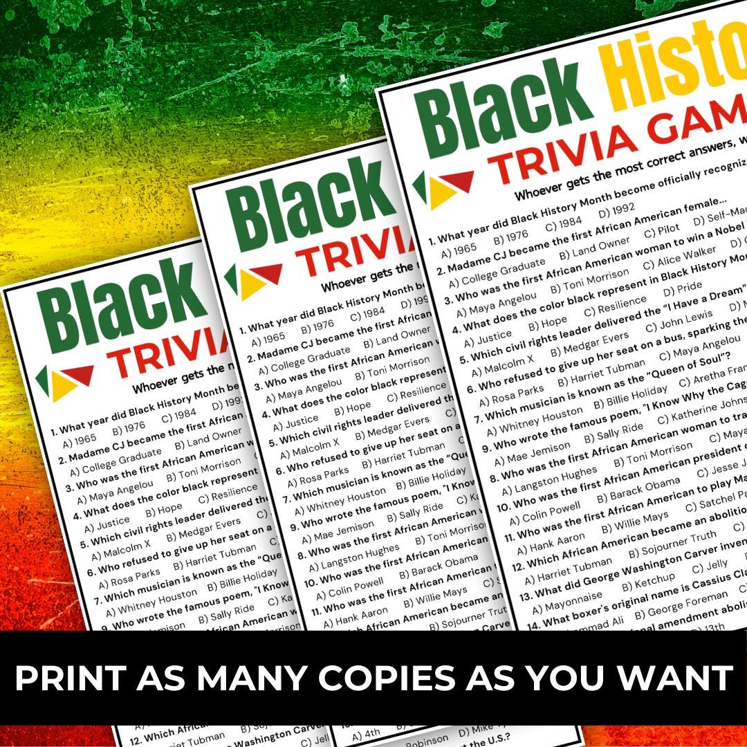 Black History Trivia Game, Printable Black History Games, Black History ...