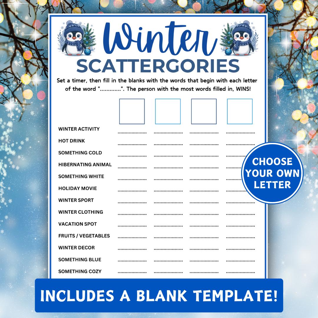Winter Scattergories Game, Printable Winter Game, 4 Scattergories Lists ...