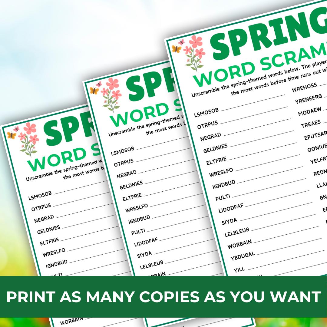 Spring Word Scramble Game, Printable Spring Games, Activity Word Game ...
