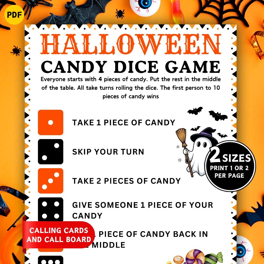 Printable Halloween Candy Dice Game, Pass the Candy Game, Kids Party ...
