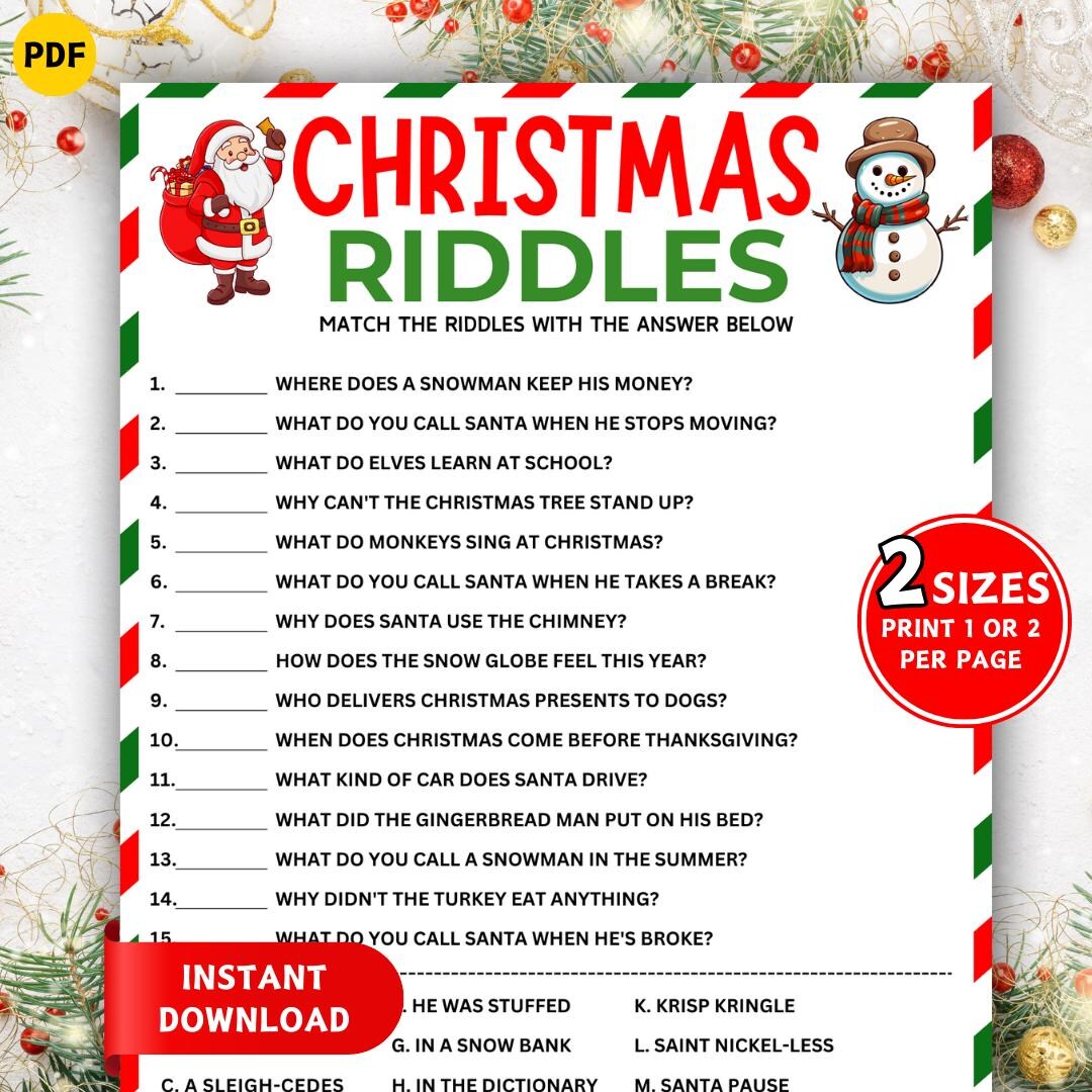 Christmas Riddles Game, Printable Christmas Games, Kids Christmas ...