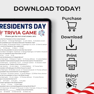 Presidents' Day Trivia Game, Printable Patriotic Trivia Quiz, Fun ...