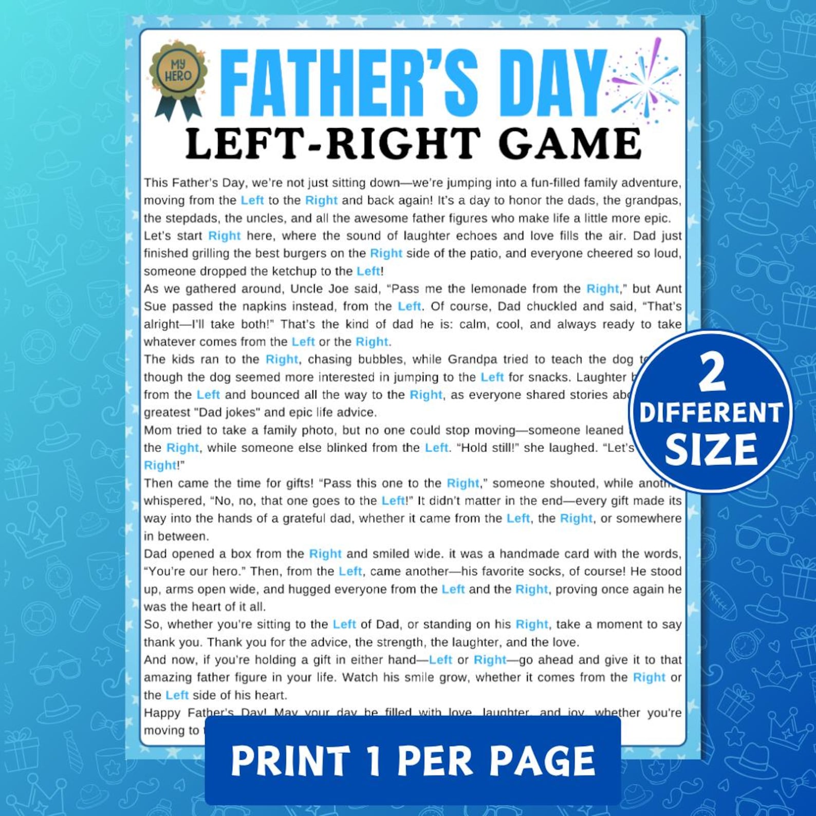 Left Right Father's Day Game, Pass the Prize Gift Exchange Game ...