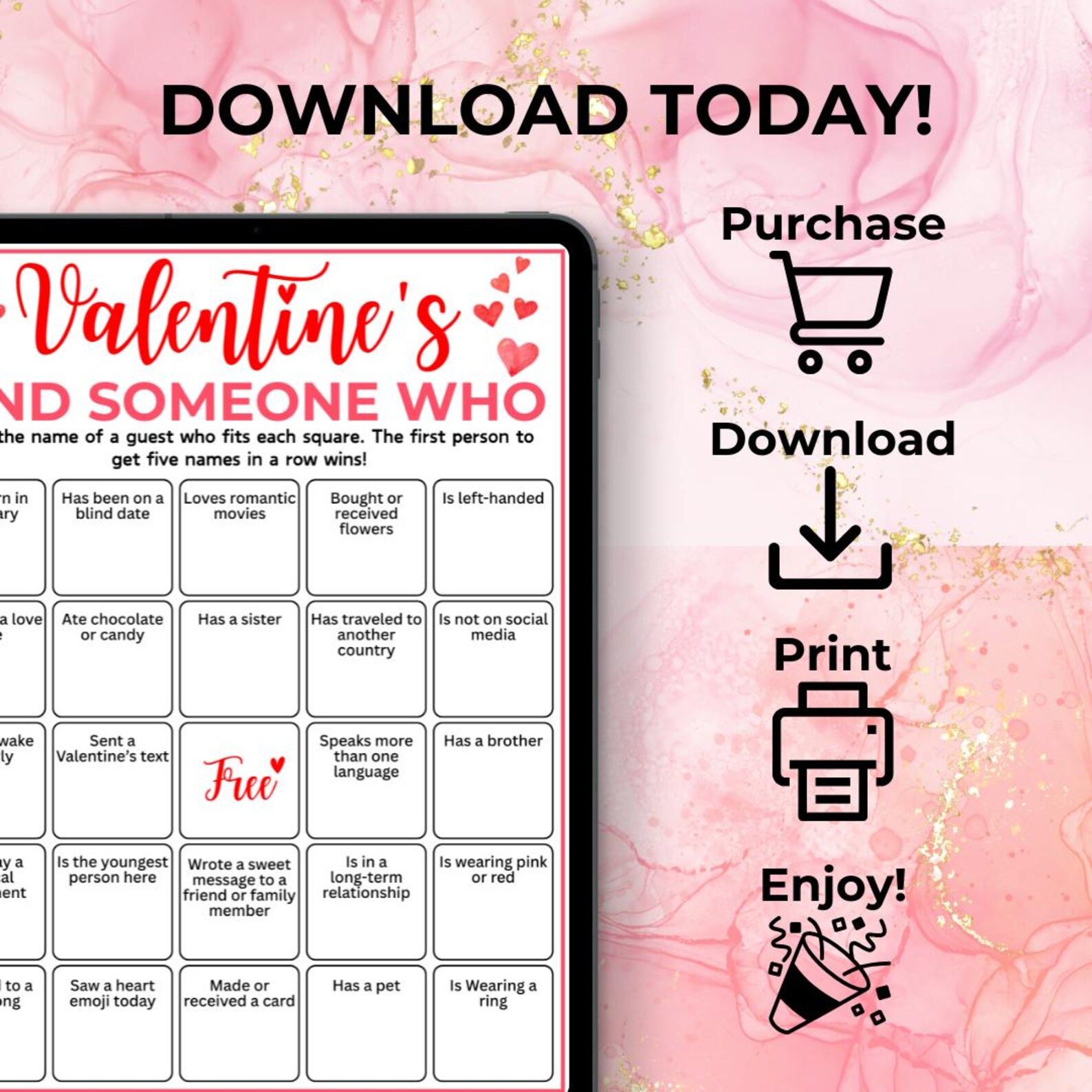 Valentines Day Find Someone Who Game, Valentine's Party Game, Find the ...