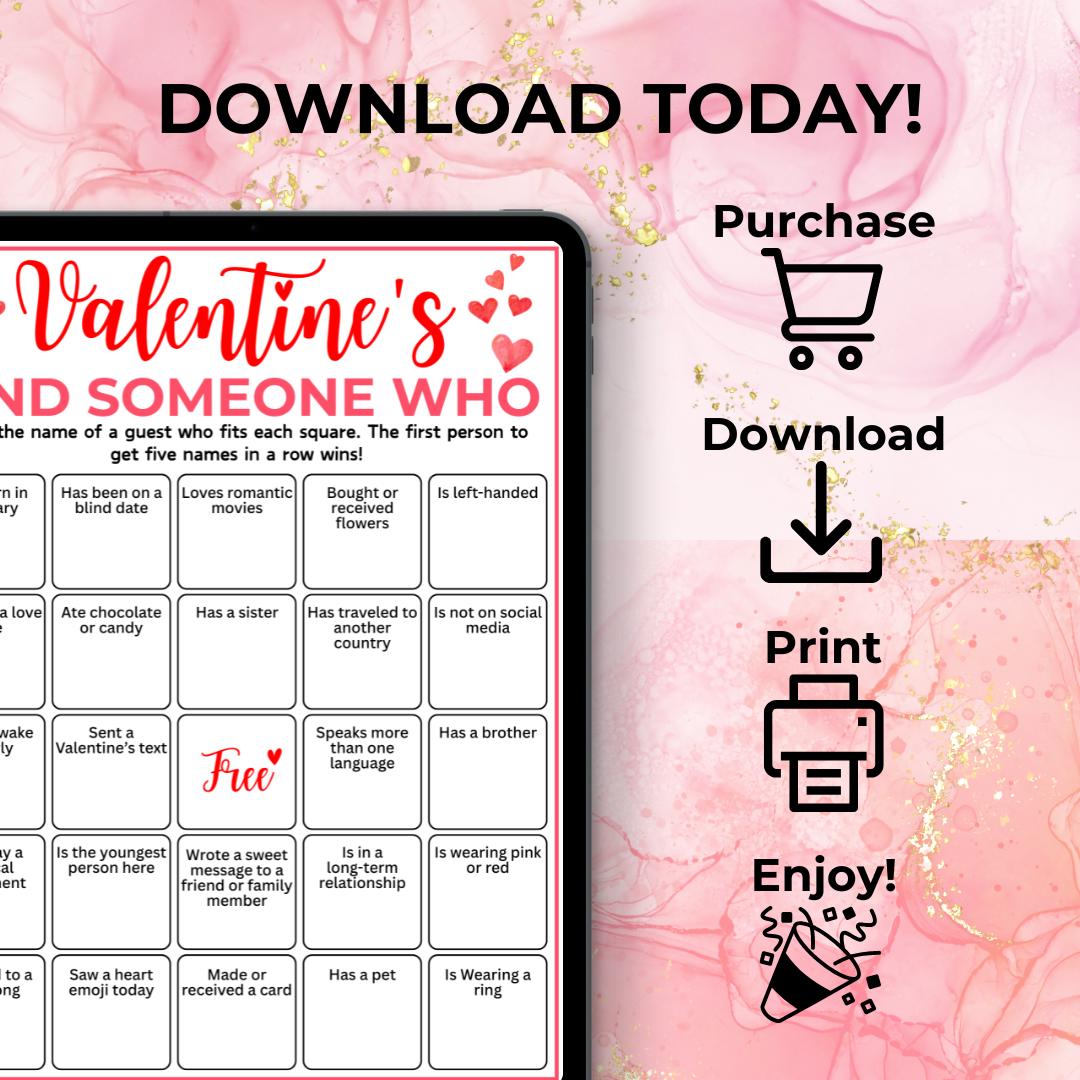 Valentines Day Find Someone Who Game, Valentine's Party Game, Find the ...