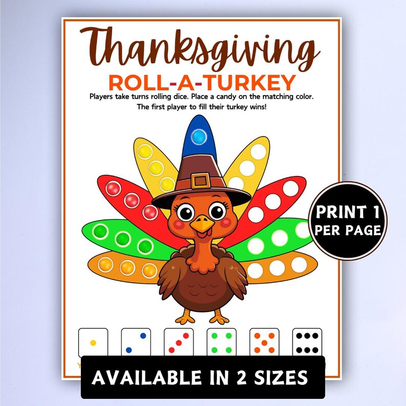 Roll A Turkey Dice Game, Printable Thanksgiving Game, Fun Family ...