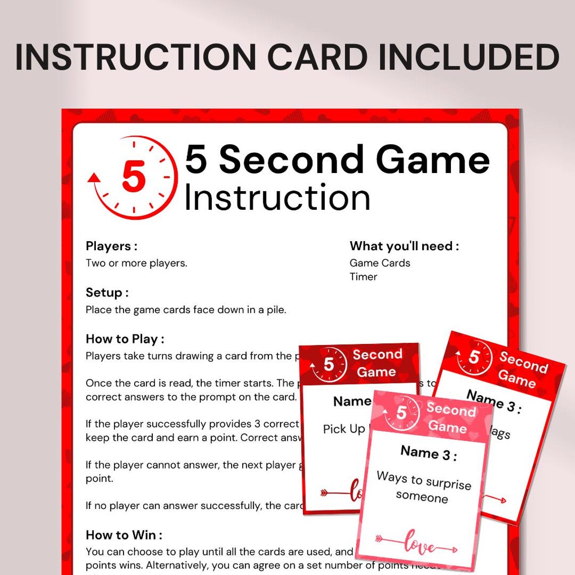 Valentine's Day 5 Second Game, Valentines Party Game, Printable ...