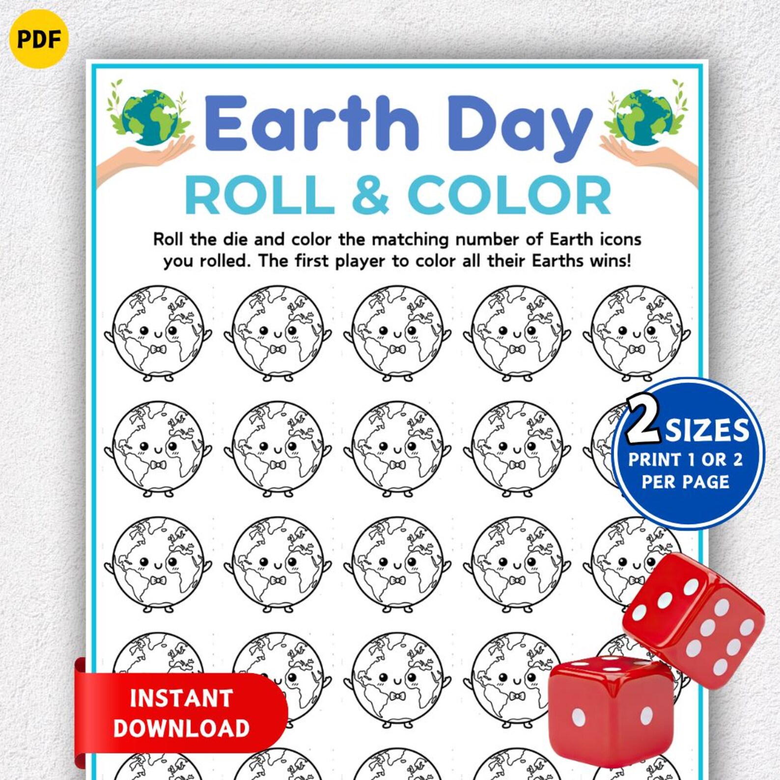 Printable Earth Day Roll and Color Game, Toddler and Preschool Dice ...