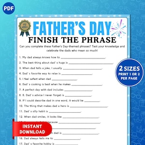 Father's Day Finish the Phrase Game, Fathers Day Trivia Game, Printable ...