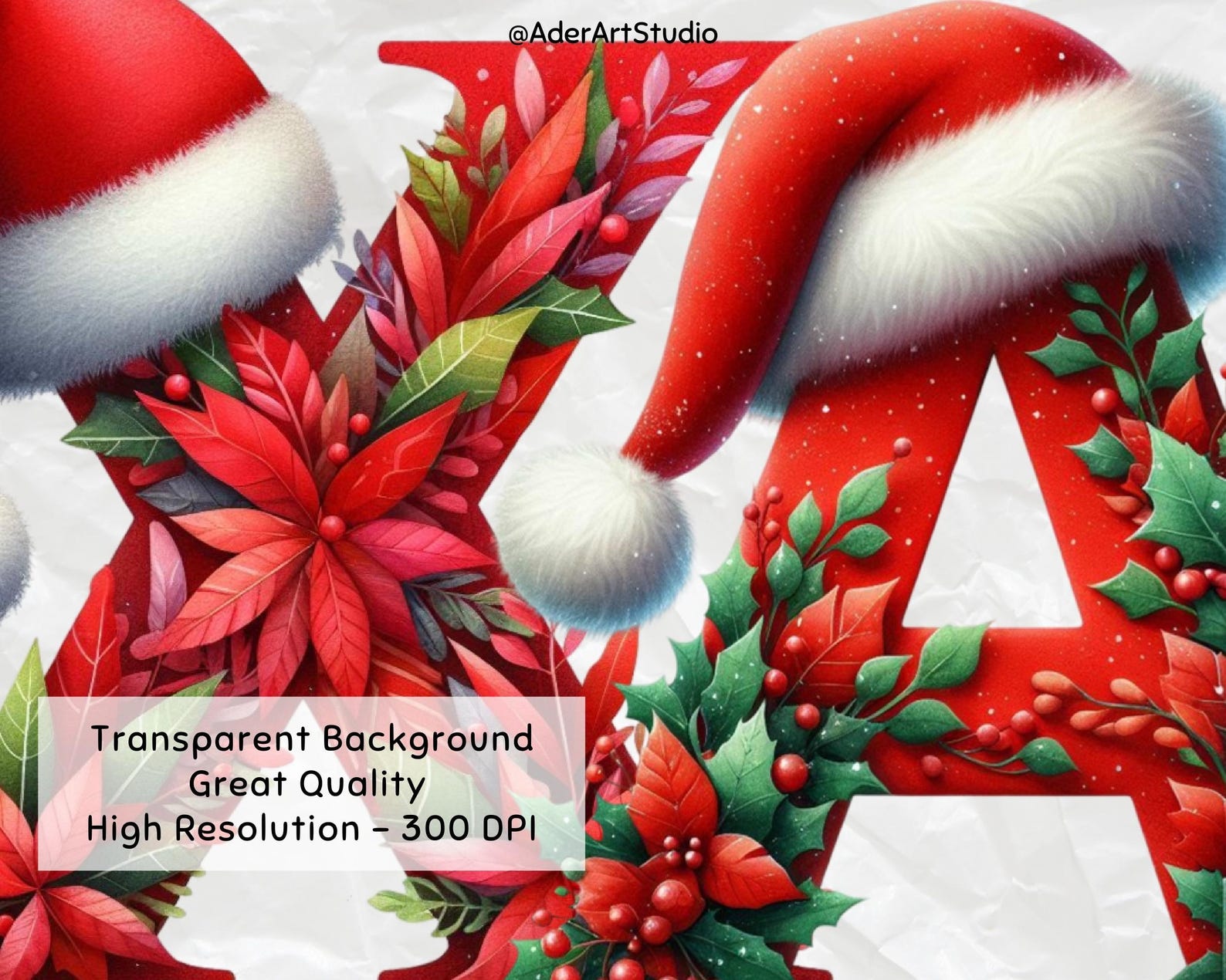 Christmas Floral Alphabet & Numbers Clipart, Christmas Letters ...
