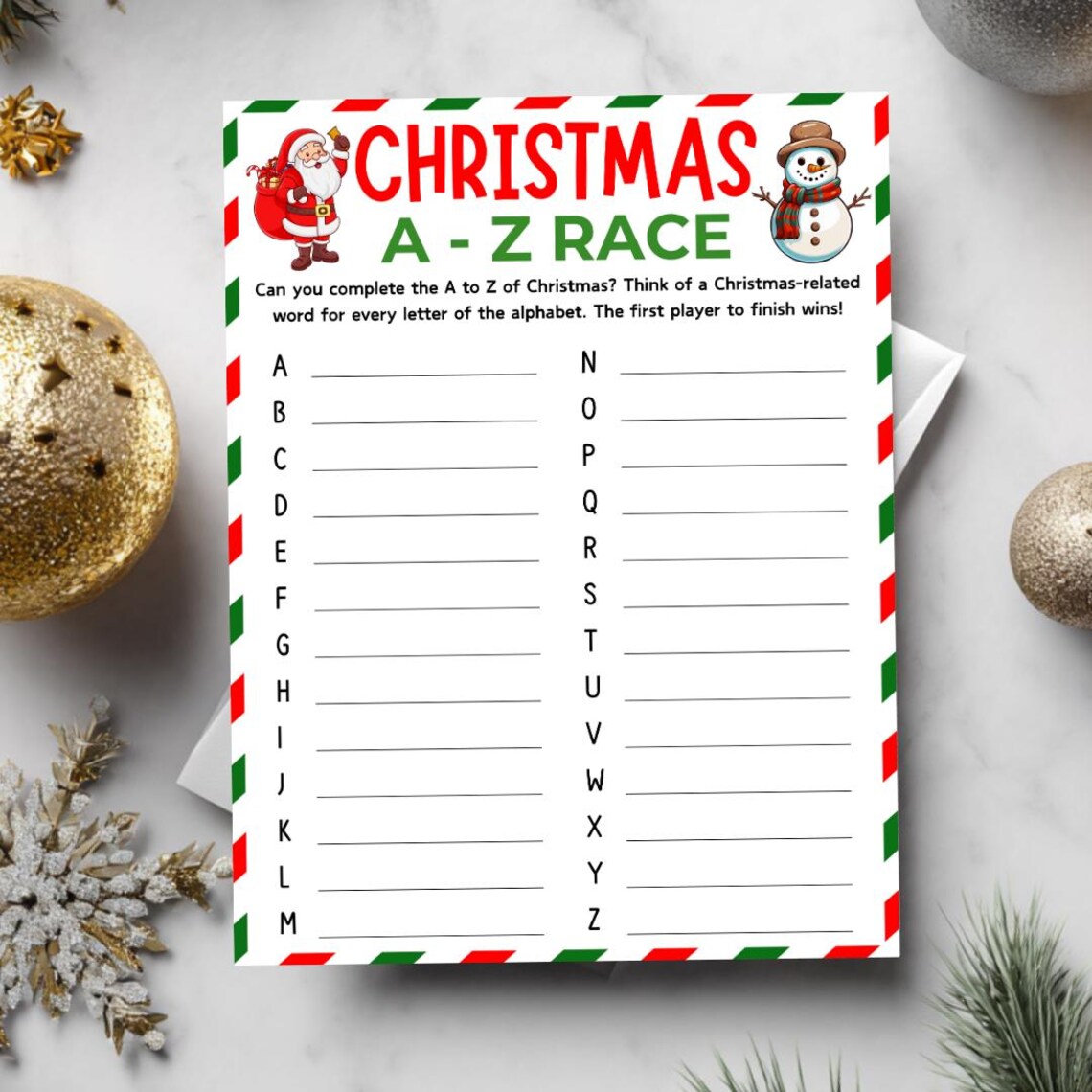 Christmas A-Z Word Race Game, Christmas Party Games, Xmas Family Game ...