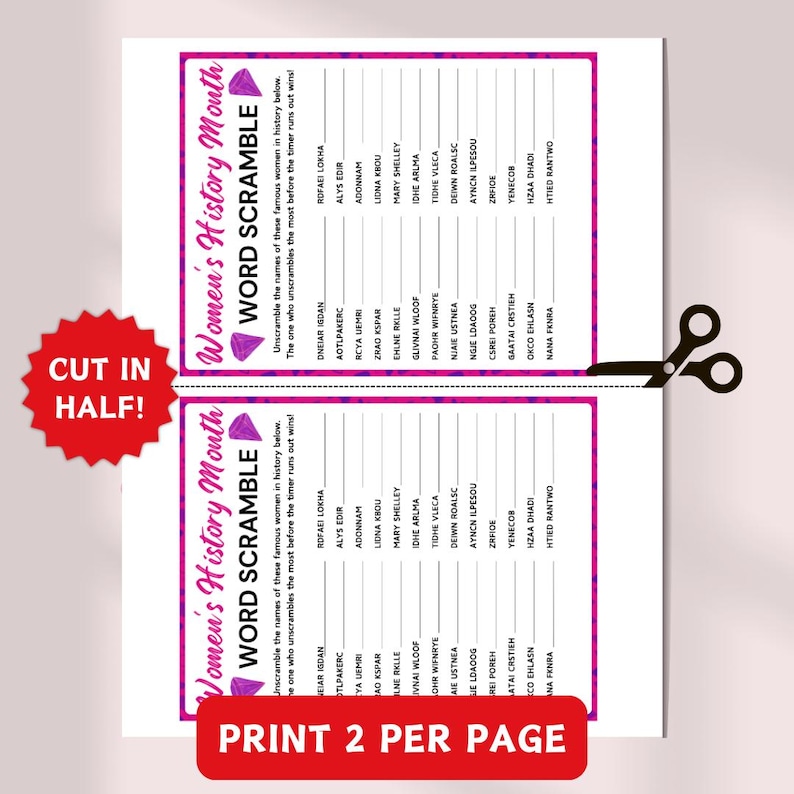 Women's History Month Word Scramble, Famous Women Game, Scramble Game ...