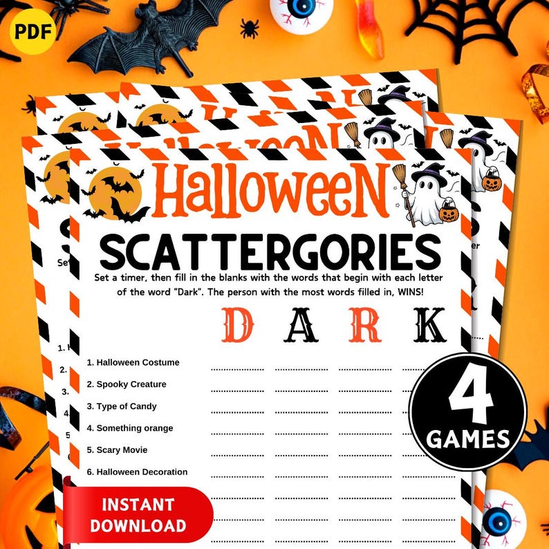 Halloween Scattergories Game, Halloween Printable Games, Group Activity ...