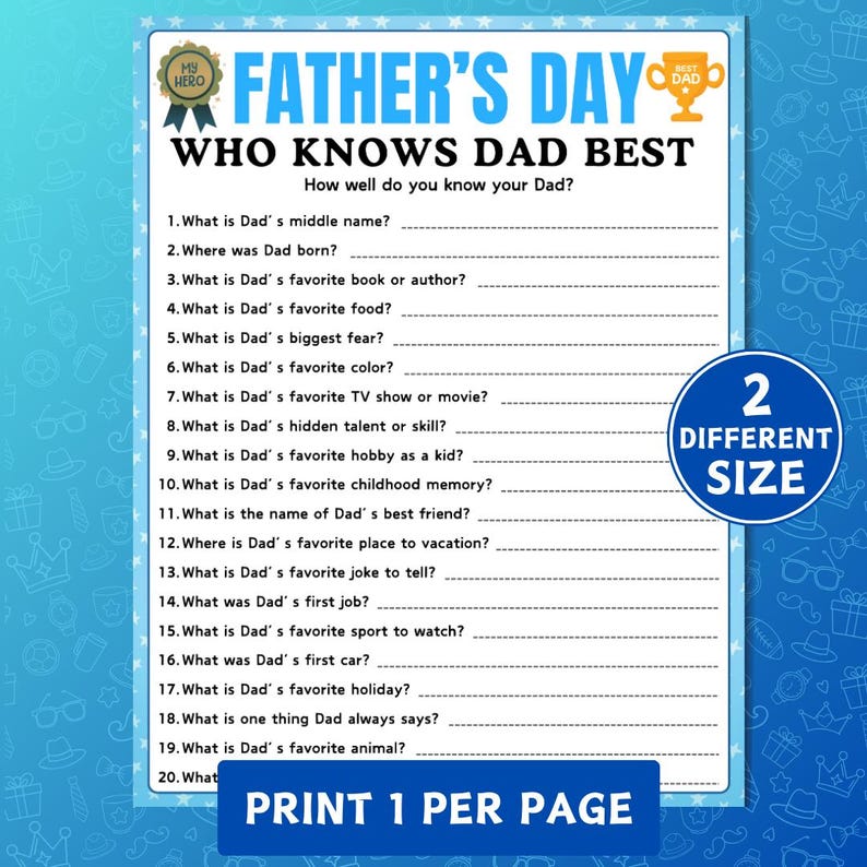 Father's Day Who Knows Dad Best Game, Father's Day Party Game, Daddy ...