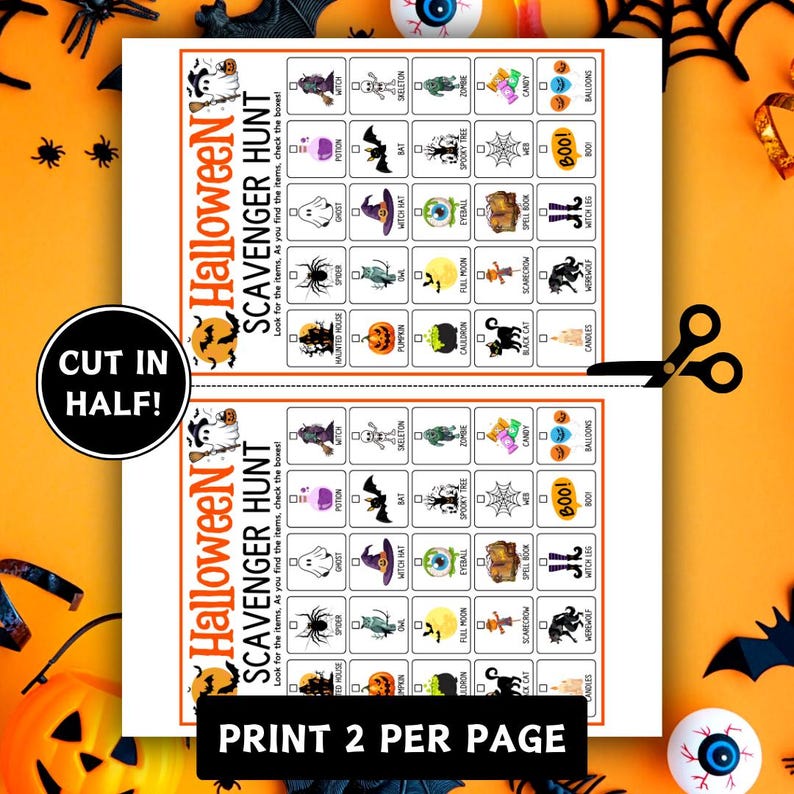 Halloween Scavenger Hunt, Printable Scavenger Hunt for Kids, Indoor ...