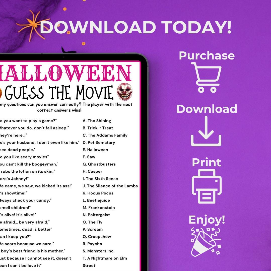 Halloween Guess the Movie Game, Movie Guessing Game, Halloween Party ...