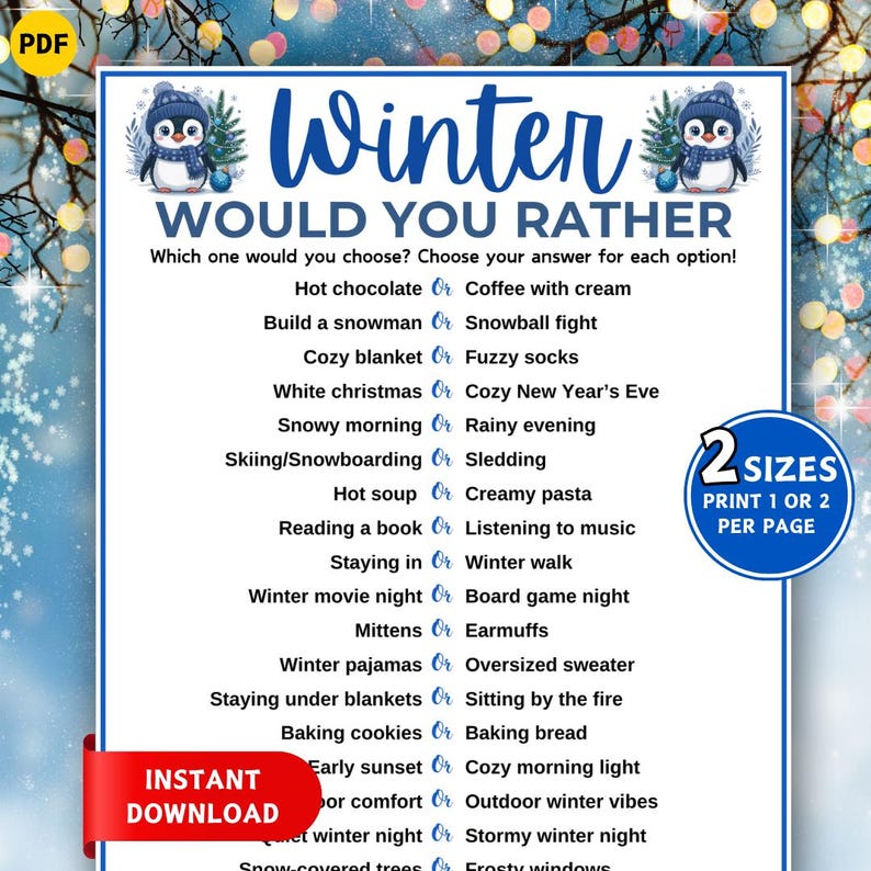 Winter Would You Rather Game, Family Holiday Game, Winter Party Game ...
