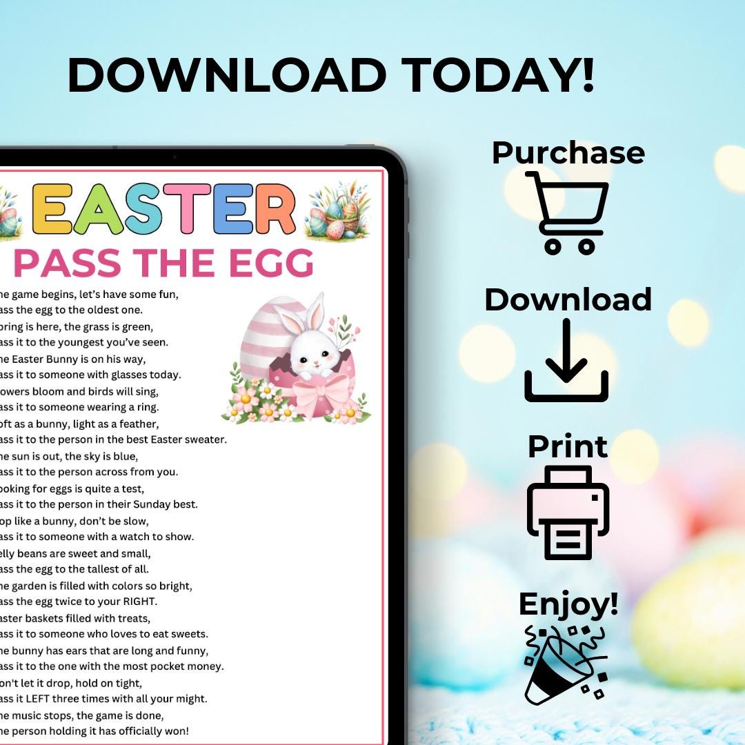 Pass the Egg Game, Fun Printable Easter Game for Kids, Pass the Prize ...