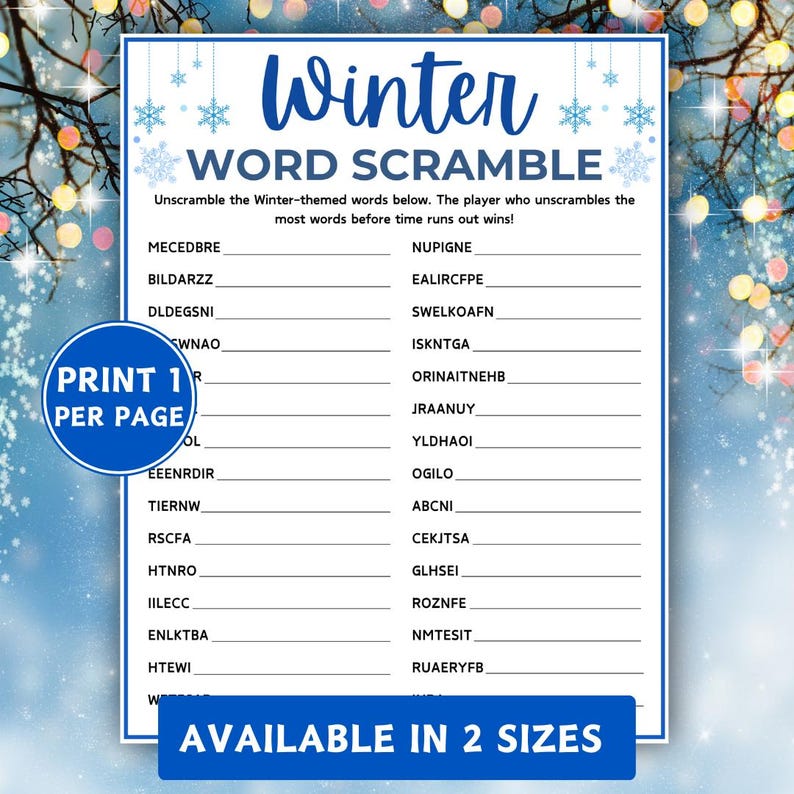 Winter Word Scramble Game, Printable Winter Game, Fun Activity Word ...