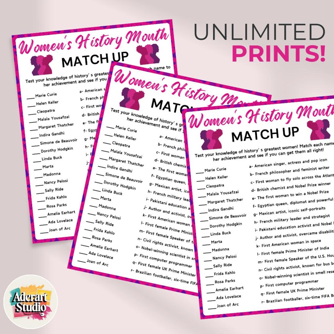 Women's History Month Match up Game, Women's Day Games, Famous Women ...