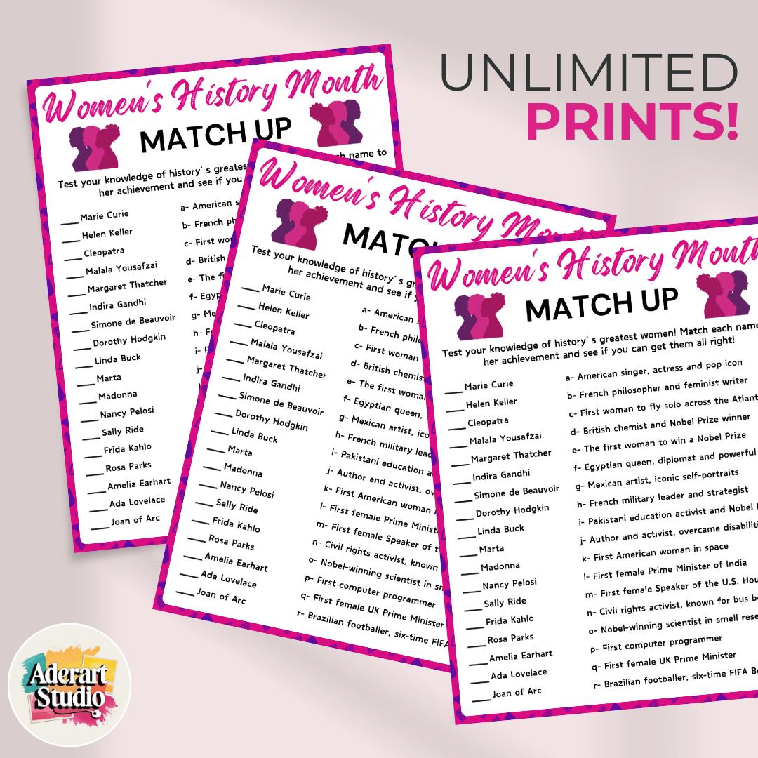Women's History Month Match up Game, Women's Day Games, Famous Women ...