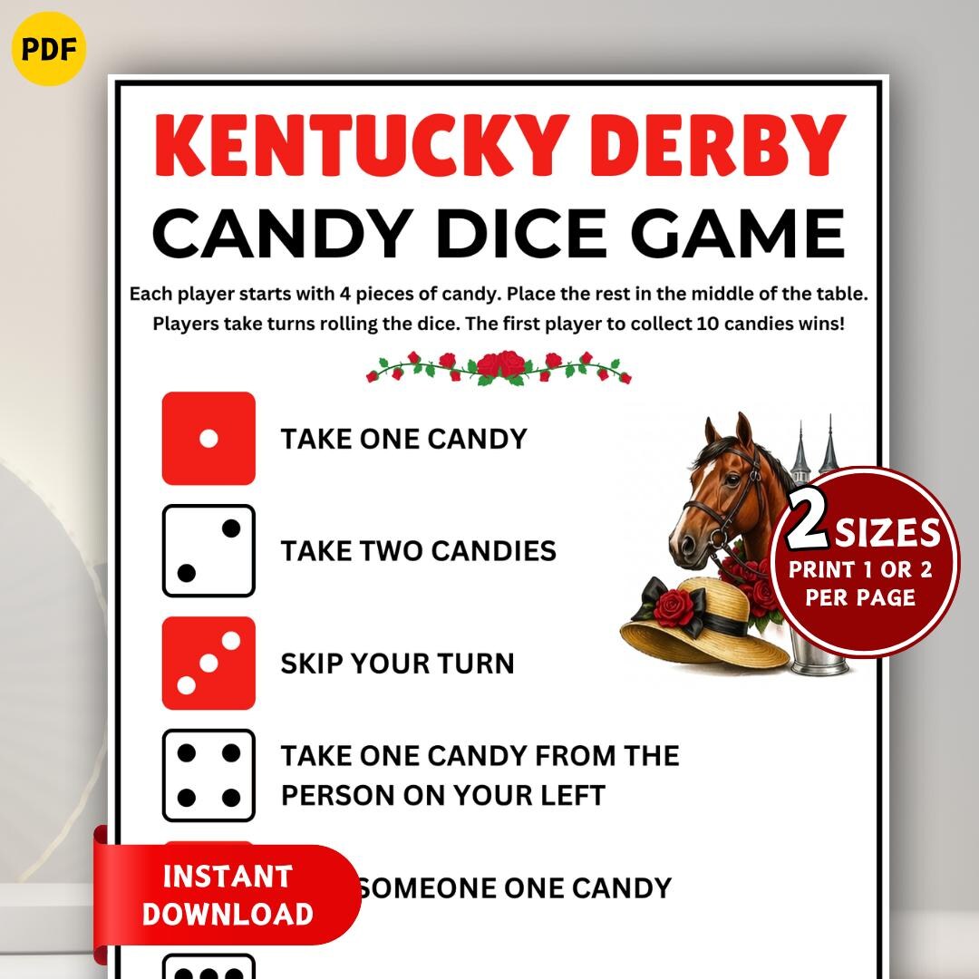 Kentucky Derby Candy Dice Game, Pass the Candy Game, Printable Kentucky ...
