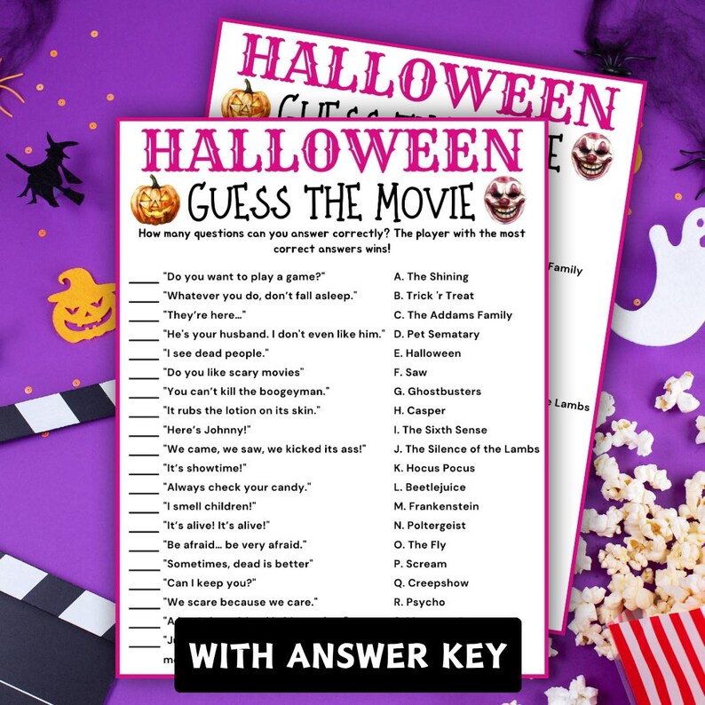 Halloween Guess the Movie Game, Movie Guessing Game, Halloween Party ...
