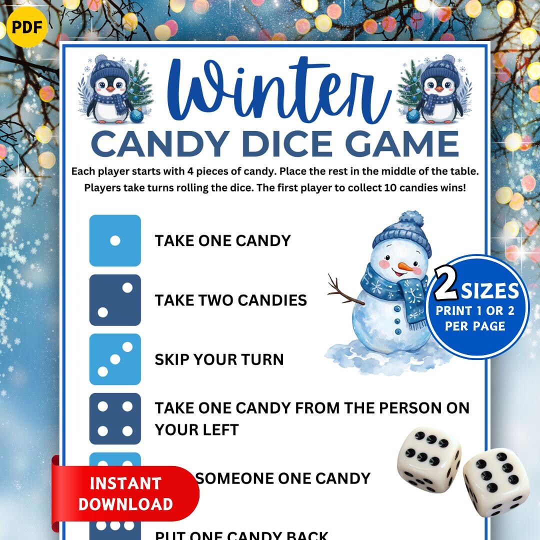 Winter Candy Dice Game, Printable Winter Party Games, Holiday Party ...