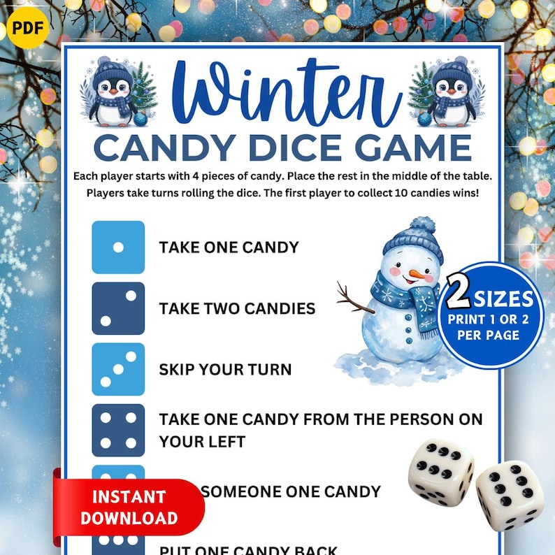 Winter Candy Dice Game, Printable Winter Party Games, Holiday Party ...