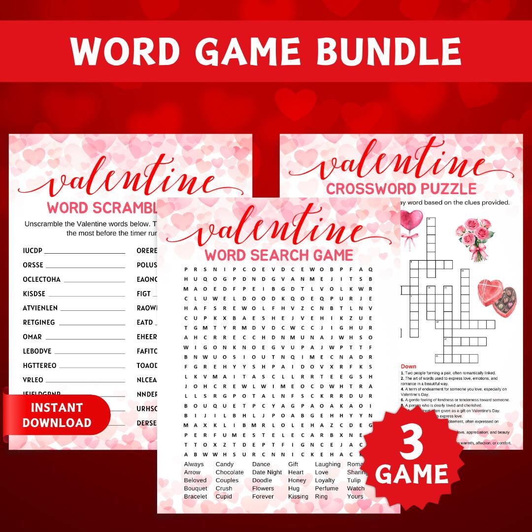 Valentine's Day Word Game Printable Bundle, Valentine Party Games, Fun ...