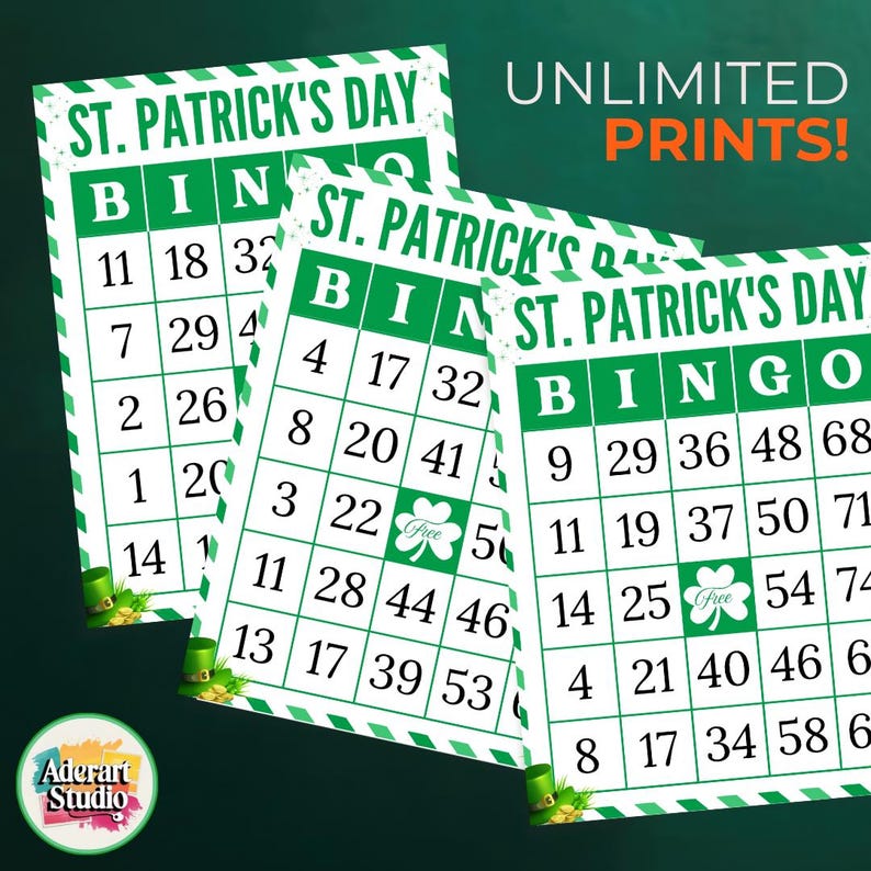 100 St. Patrick's Day Bingo Cards, St Patrick's Day Party Game, St ...