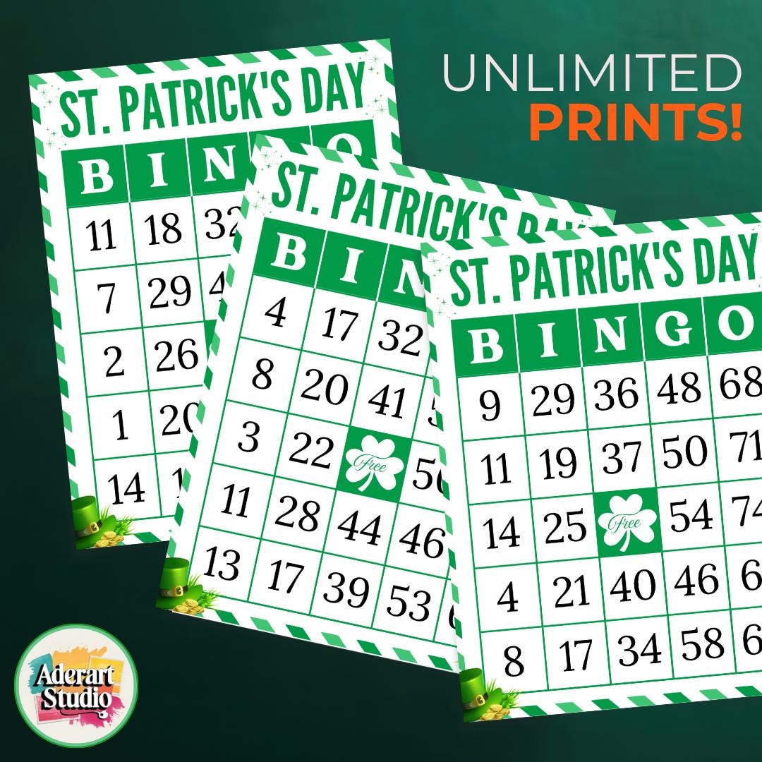 100 St. Patrick's Day Bingo Cards, St Patrick's Day Party Game, St ...