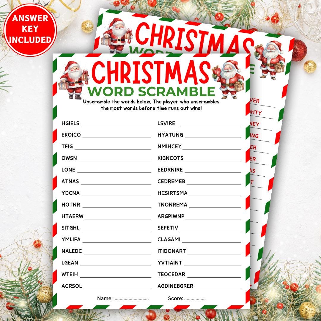 Christmas Word Scramble Game, Printable Christmas Game, Word Unscramble ...