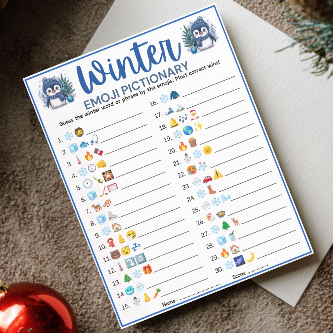 Winter Emoji Game, Winter Emoji Pictionary, Trivia Game, Winter Emoji ...