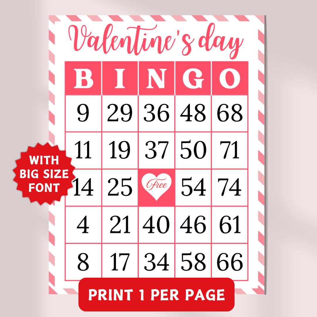 100 Valentine's Day Bingo Cards, Valentines Party Game, Valentines ...