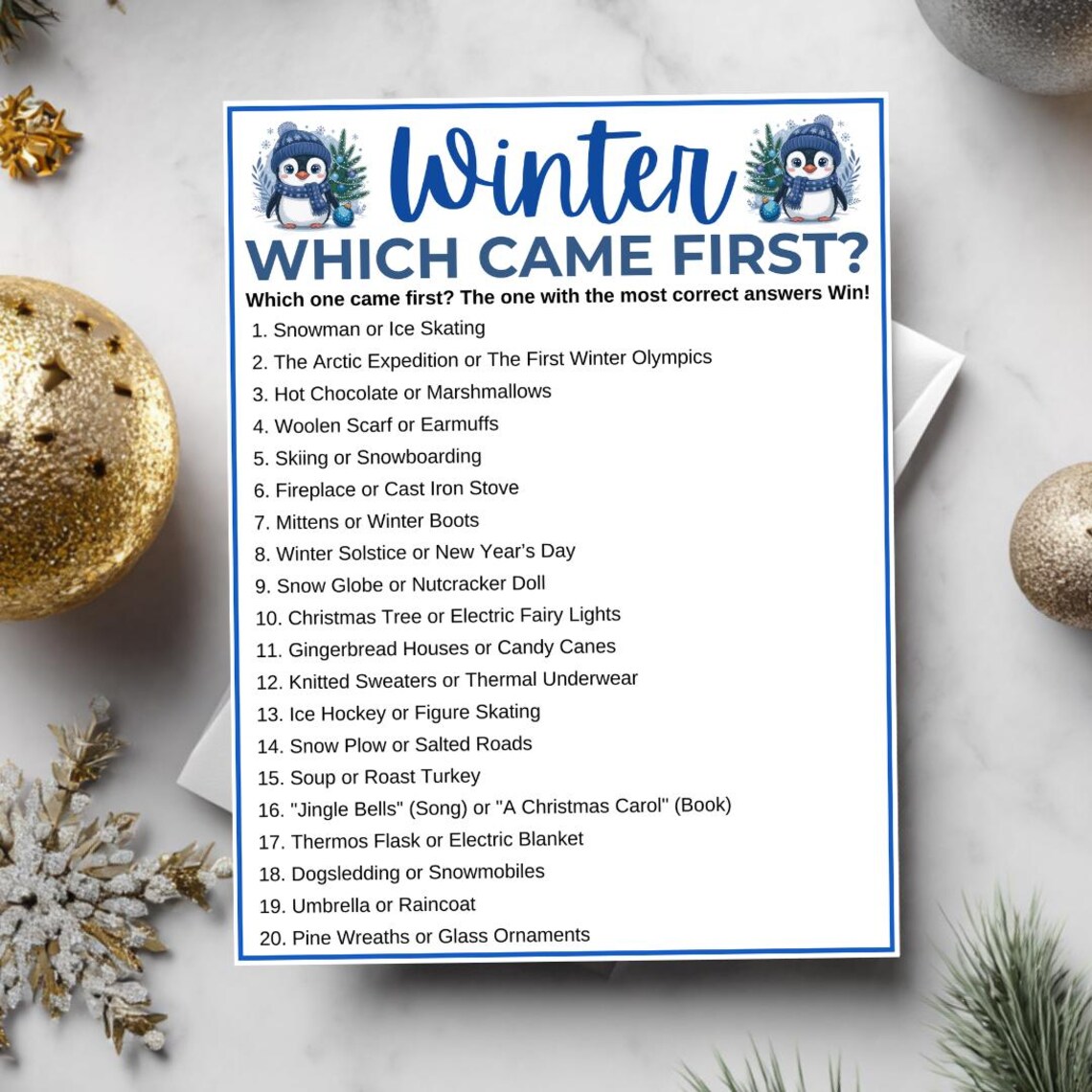 Winter Which Came First Game, Winter Trivia Quiz, Printable Holiday ...