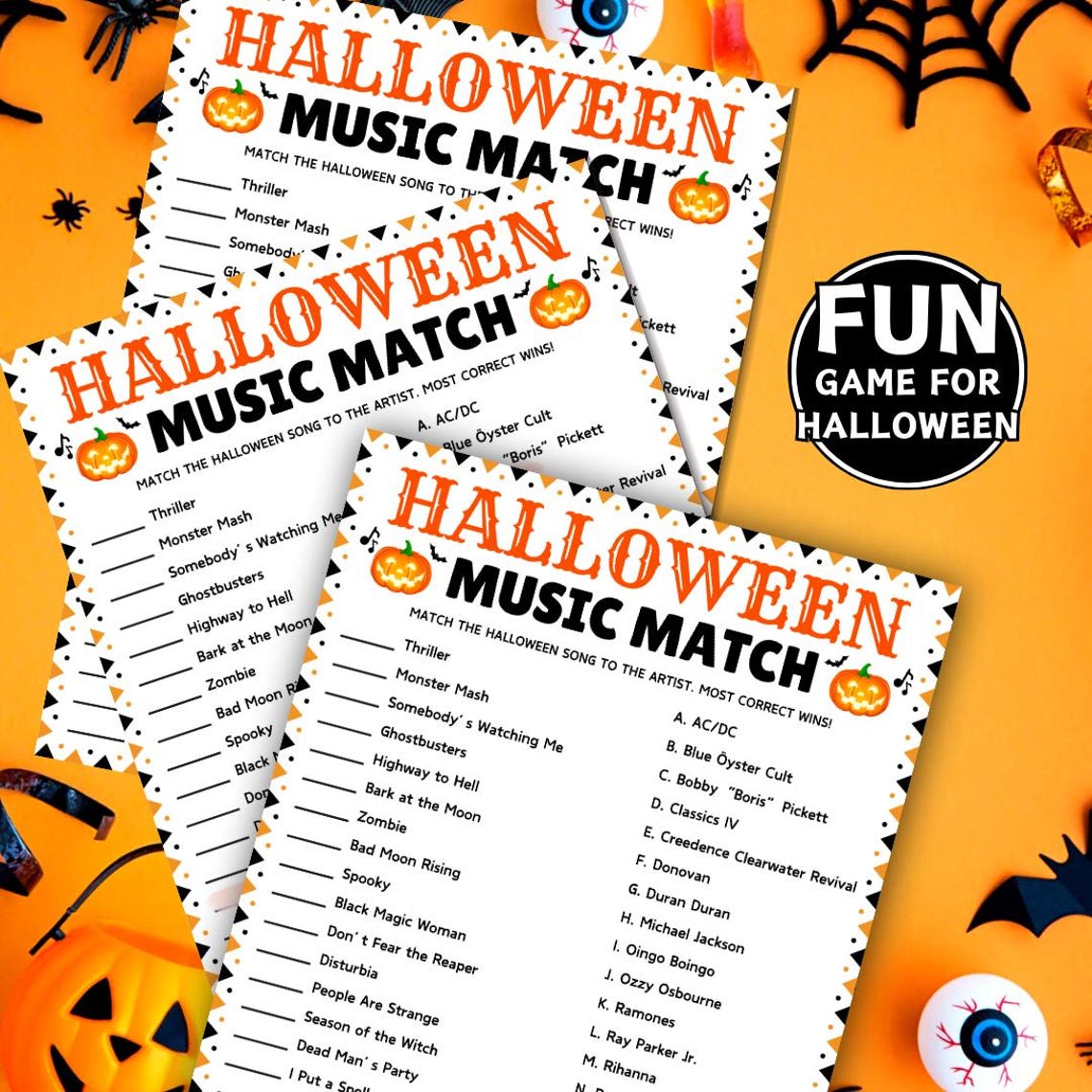 Halloween Music Match Trivia Game, Halloween Song Match, Halloween ...