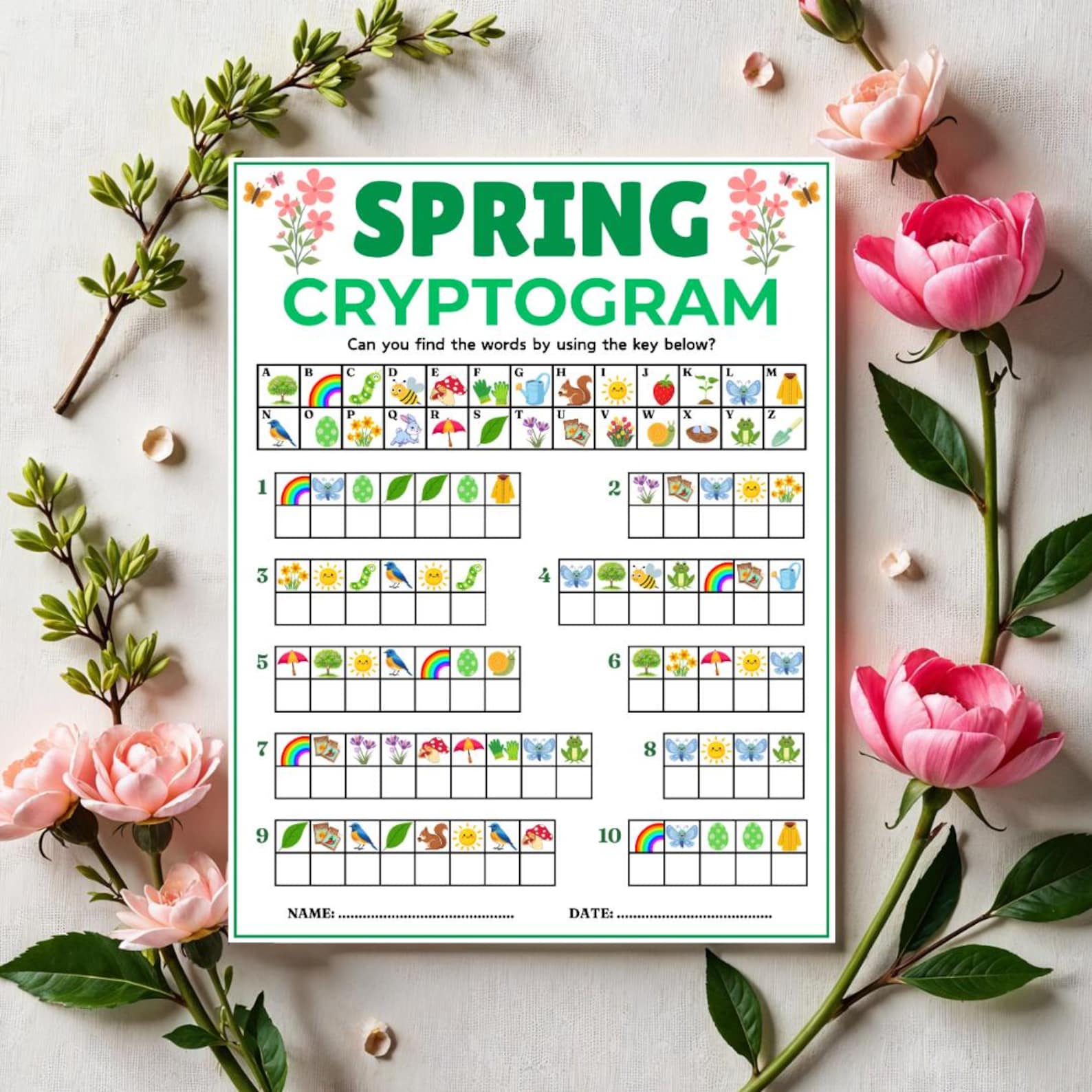 Spring Cryptogram Puzzle, Printable Spring Game for Kids & Adults ...