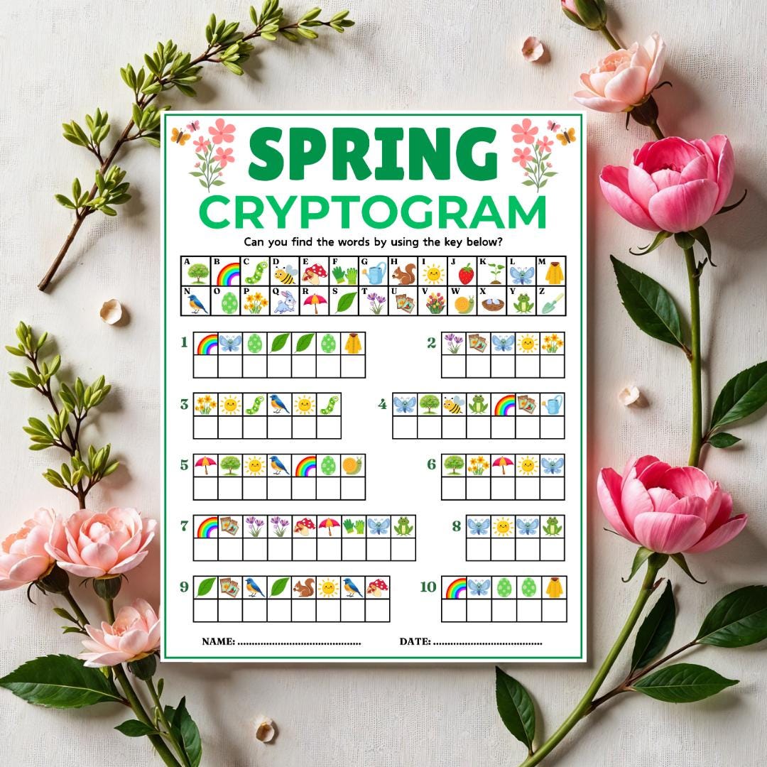 Spring Cryptogram Puzzle, Printable Spring Game for Kids & Adults ...
