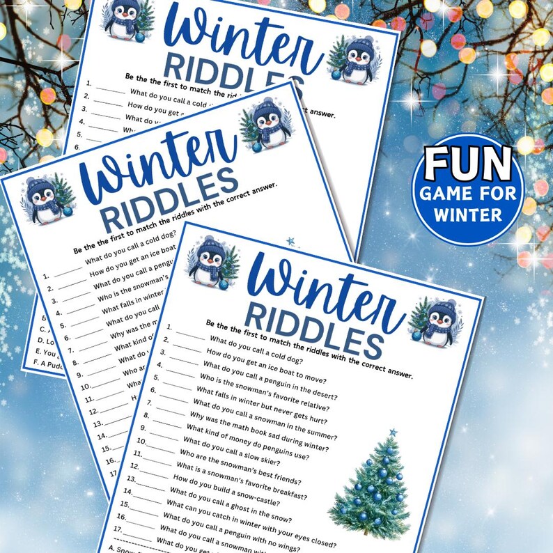 Winter Riddles Game, Holiday Riddle Game, Riddle Me This, Fun Winter ...