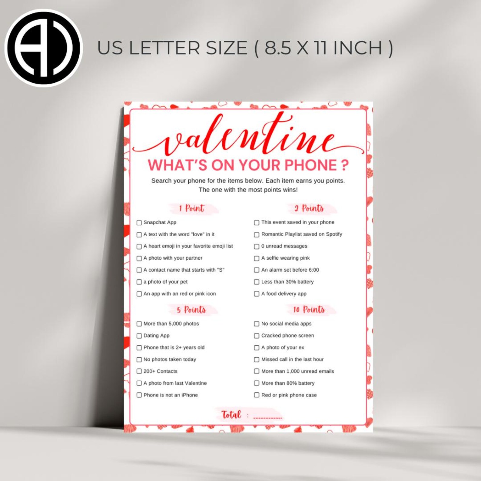 Valentine's Day What's on Your Phone Game, Valentines Printable Games ...