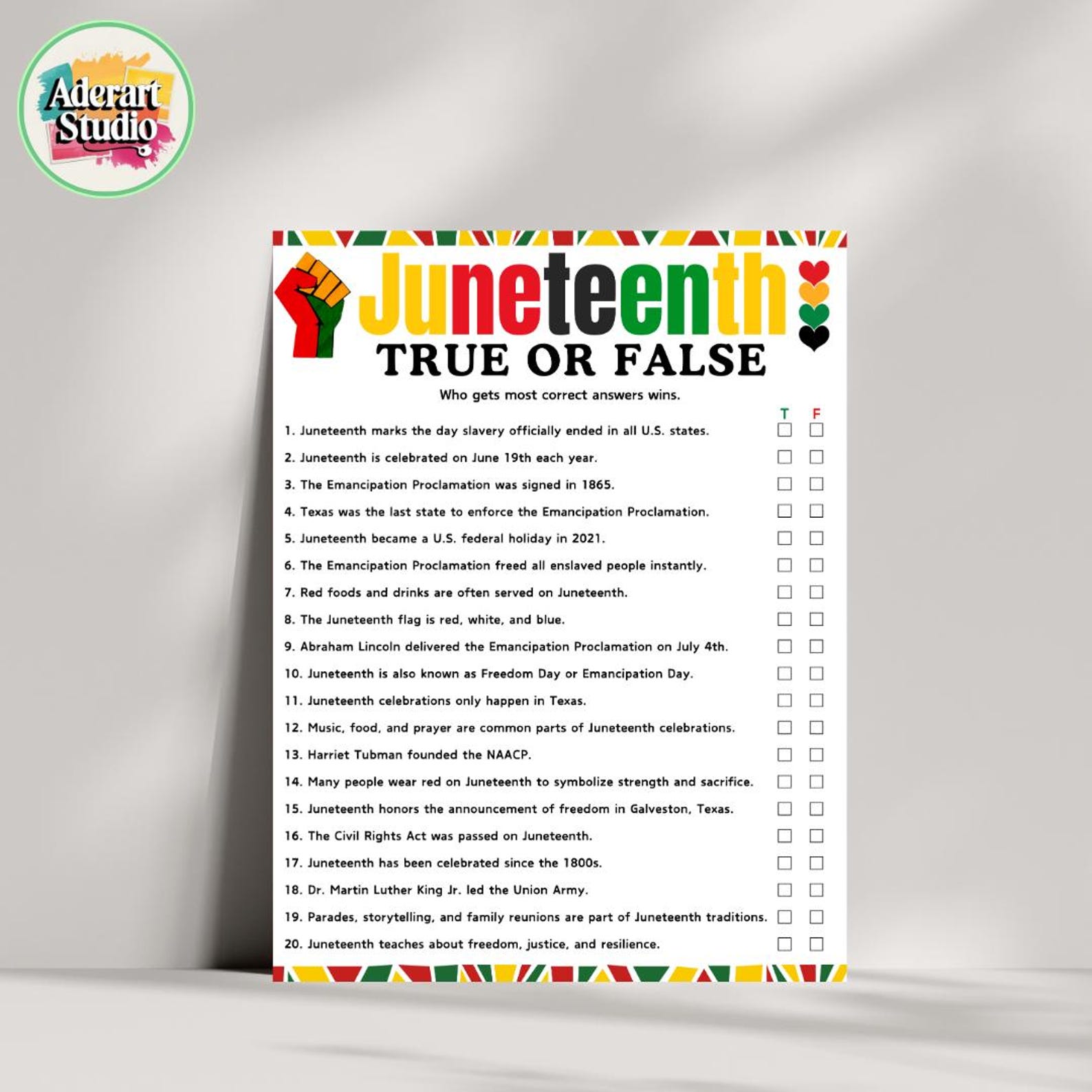 Juneteenth True or False Game, Juneteenth Trivia Quiz, Juneteenth Game ...