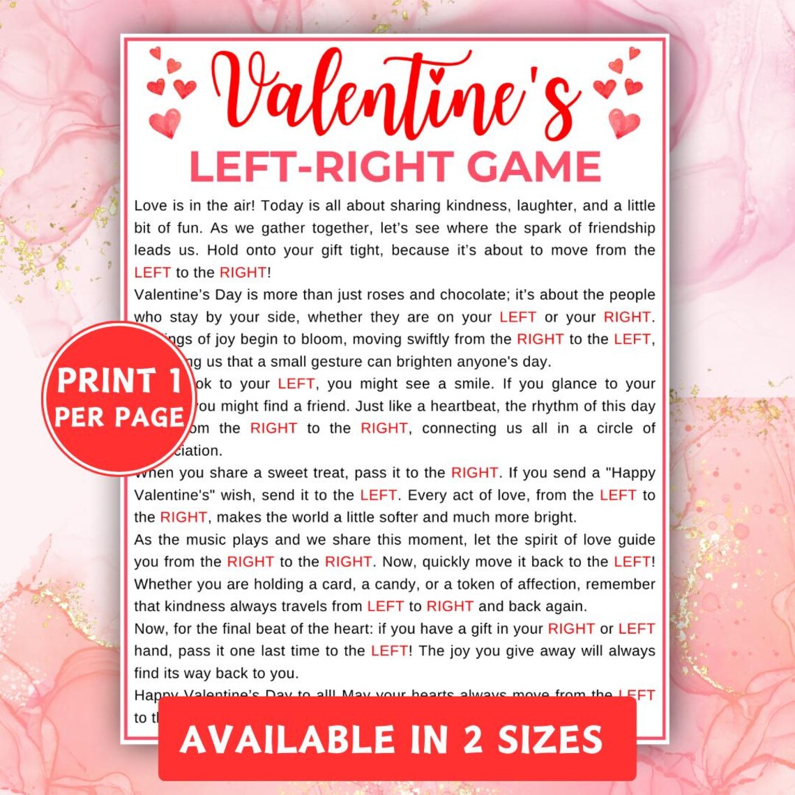 Valentines Day Left Right Game, Printable Valentines Games, Pass the ...